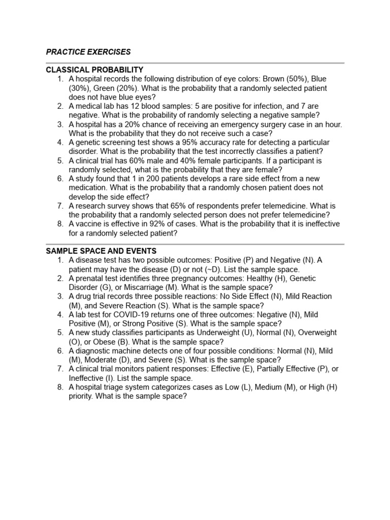Practice Exercises Biostat Probability | PDF | Influenza | Sensitivity ...