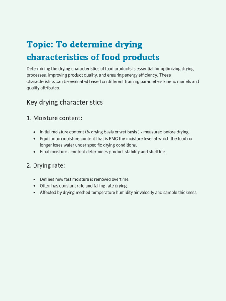 Drying Characteristics of Food Products | PDF | Temperature | Applied ...