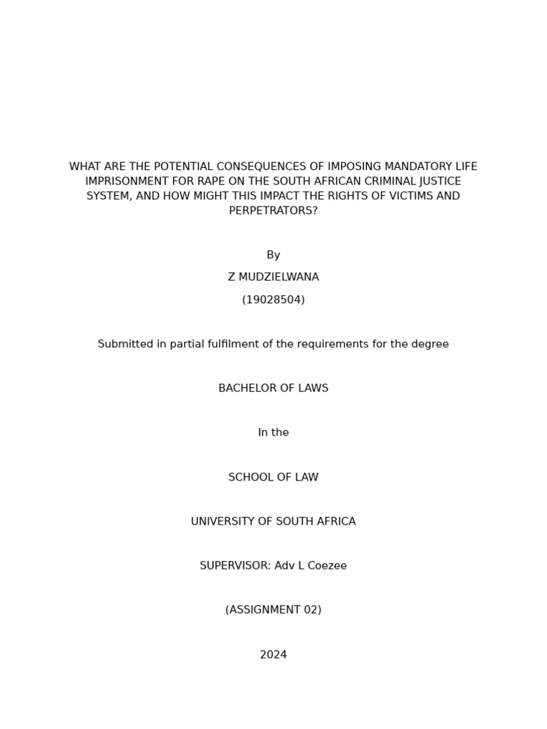 Impact of Mandatory Life Imprisonment for Rape in South Africa | PDF ...