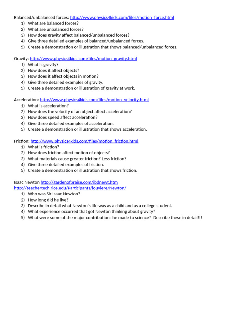 Newton's Laws Webquest | PDF | Force | Newton's Laws Of Motion