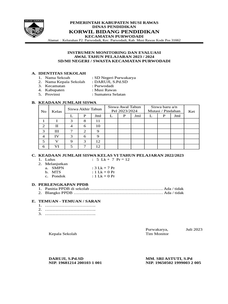 Instrumen Monitoring Dan Evaluasi | PDF