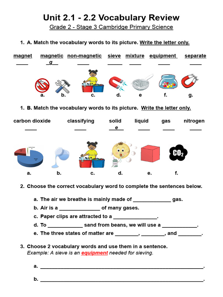 Unit 2.1 and 2.2 Vocabulary and Topic Review | PDF | Gases | Chemistry