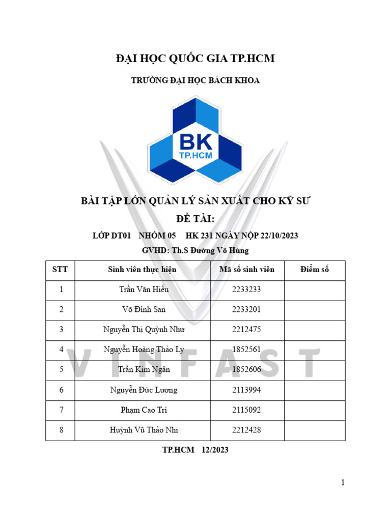 Báo cáo BTL QLSX Nhóm 05 | PDF