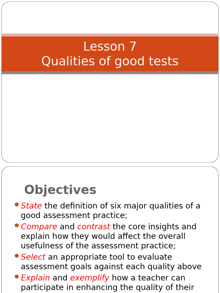 W6 - Good Test Qualities | PDF | Educational Assessment | Validity ...