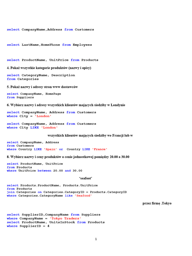 Zadania Z SQL - Baza Nortwind SQL | PDF