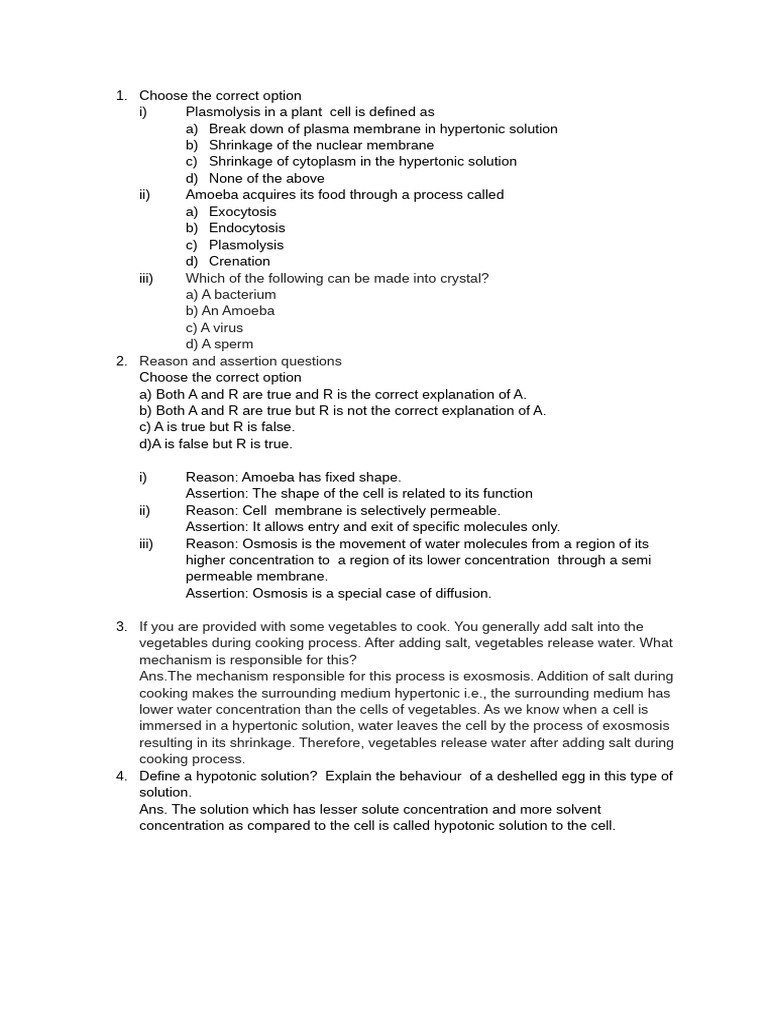 Class 9 Cell FC Question-1 | PDF | Osmosis | Cell Membrane