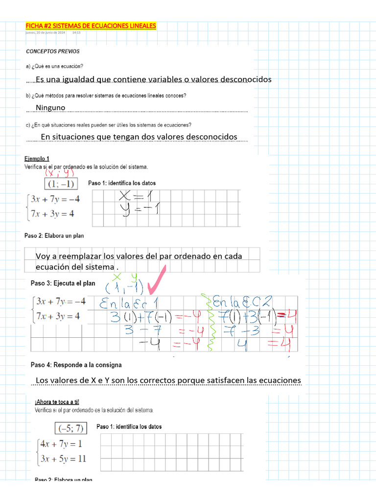 27.06 FICHA 2 SISTEMAS DE ECUACIONES LINEALES | PDF