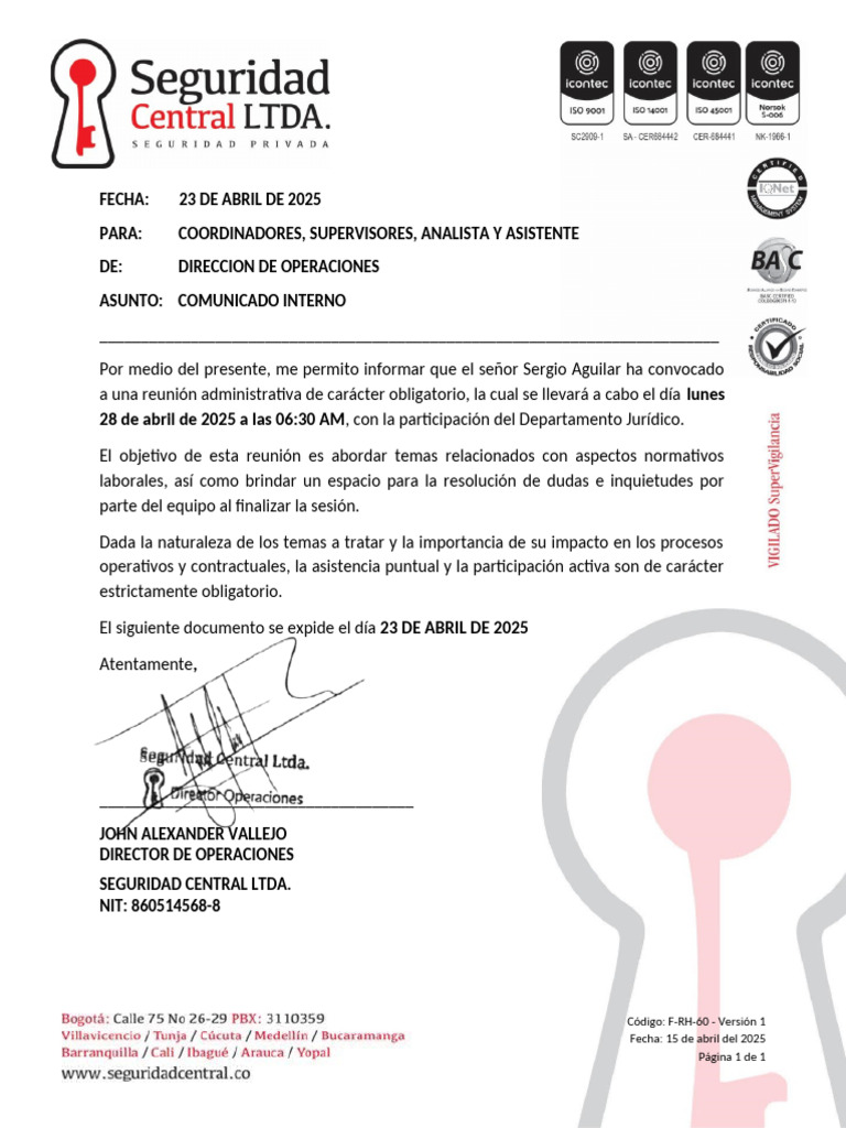 F-RH-60_V1_COMUNICADO_INTERNO 28 Abril | PDF