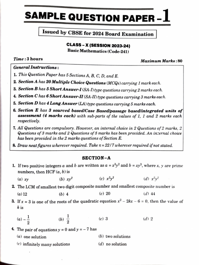 CBSE Class 10 Basic Mathematics Exam Paper | PDF | Circle | Elementary Geometry