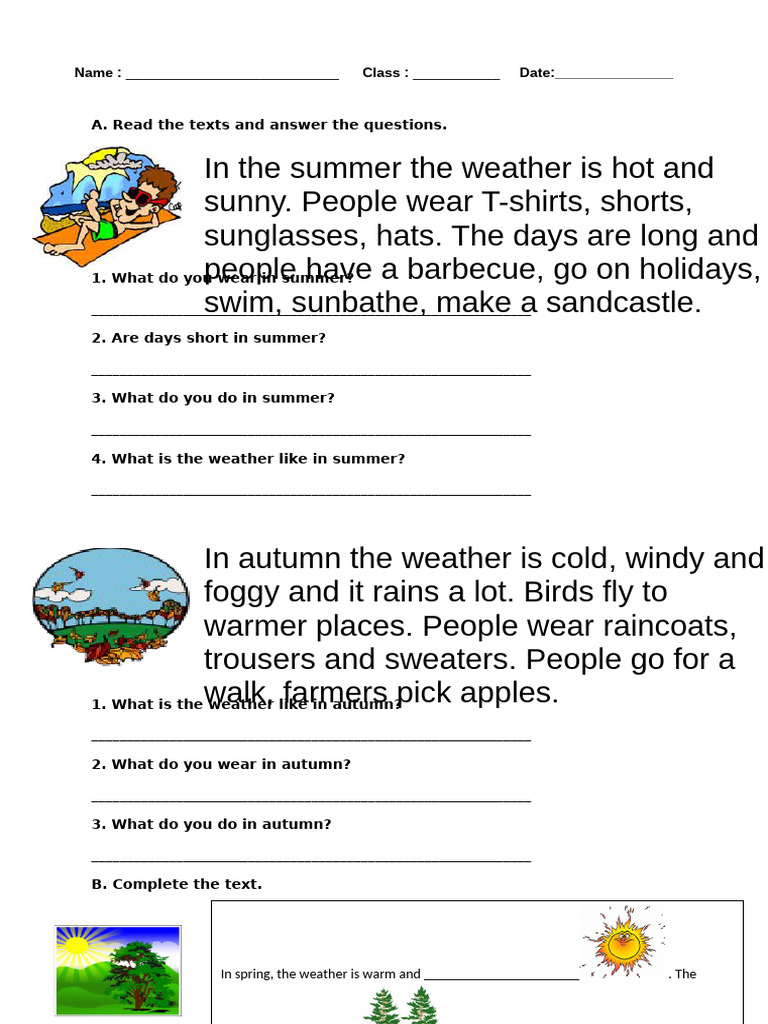 Seasons Reading Comprehension Worksheet | PDF