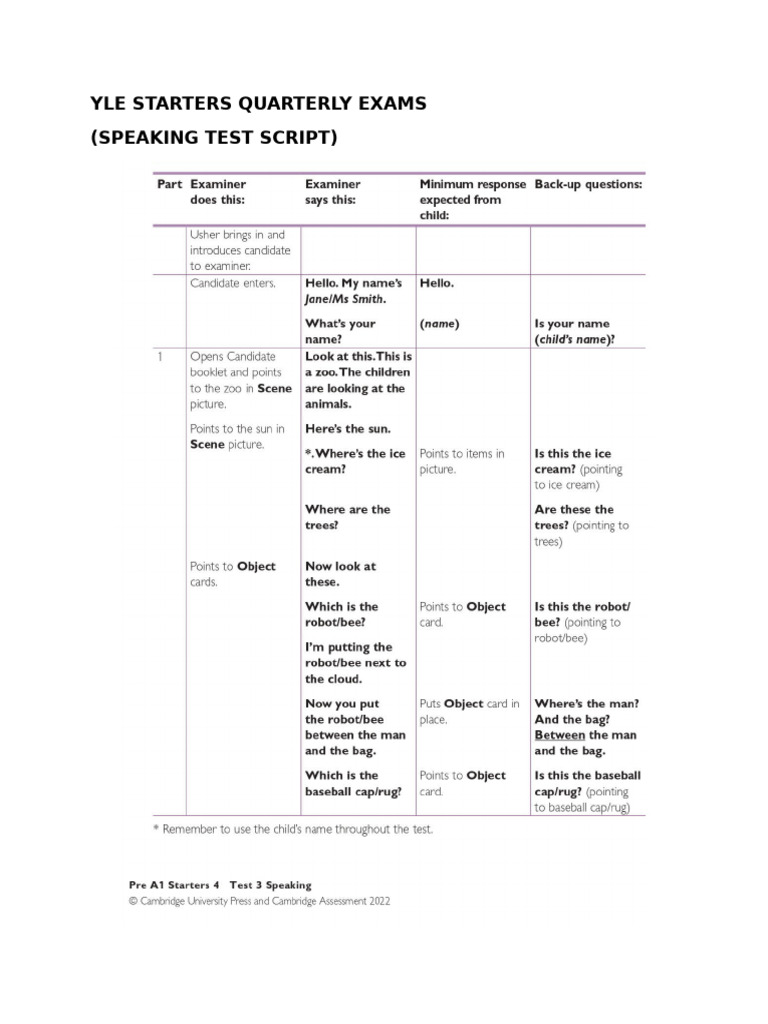 Yle Starters Speaking Test Script | PDF