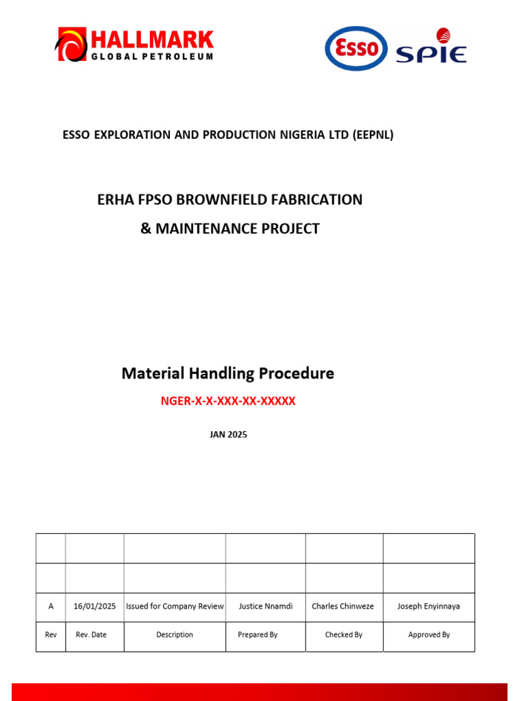 NGER-X-X-XXX-XX-XXXXX - A - Material Handling Procedure | PDF | Crane (Machine) | Pump