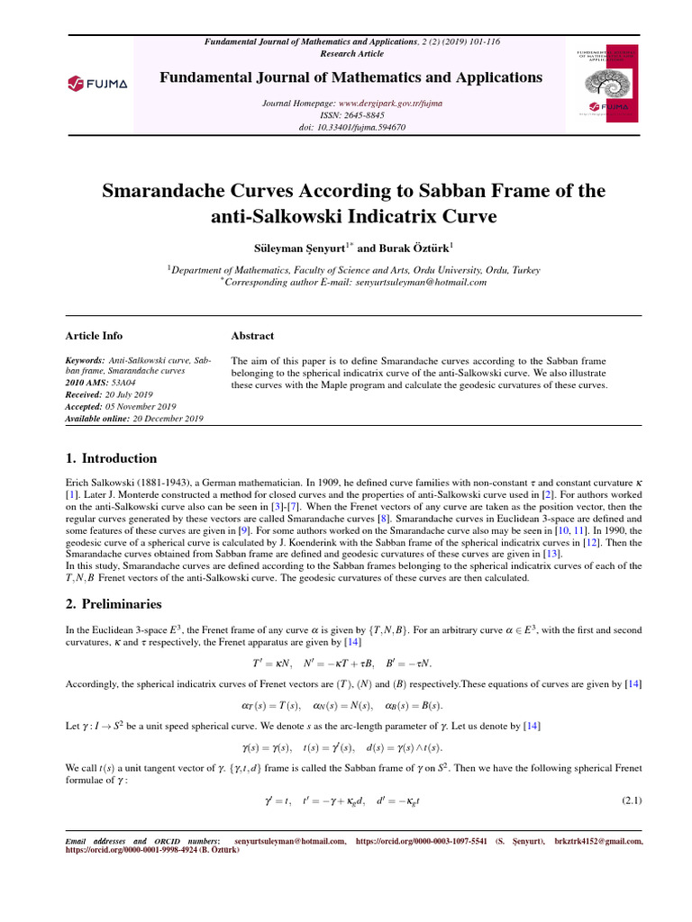 Smarandache Curves According to Sabban Frame of the Anti-Salkowski Indicatrix Curve | PDF ...