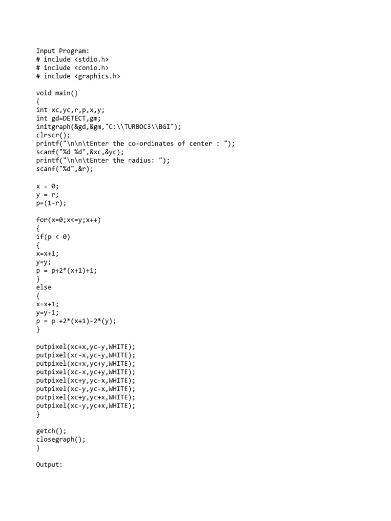 Draw Circle in C with Graphics Library | PDF