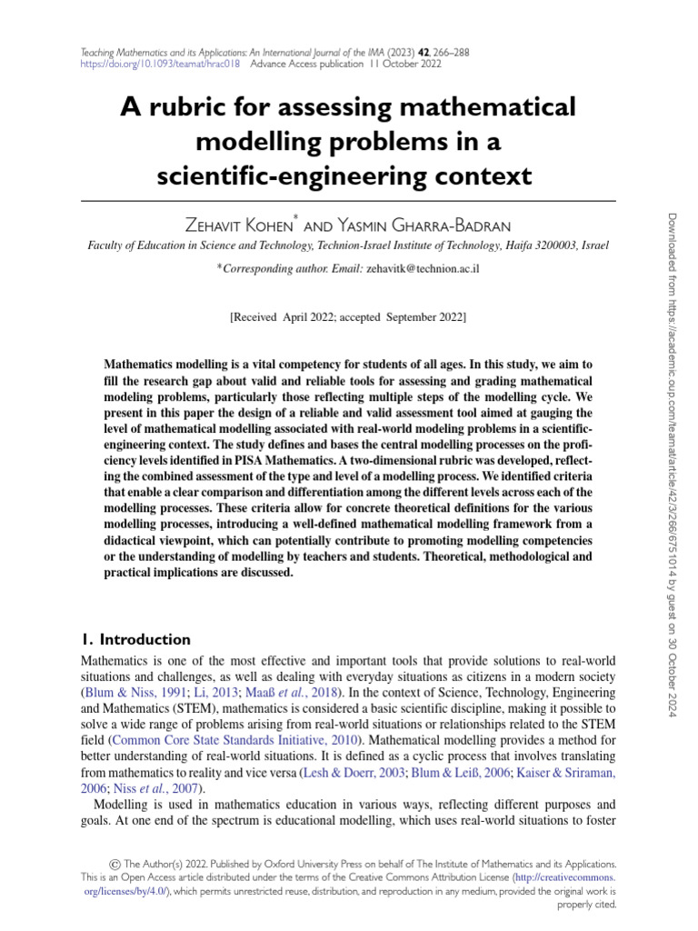 Rubric for Assessing Mathematical Modelling | PDF | Mathematics ...