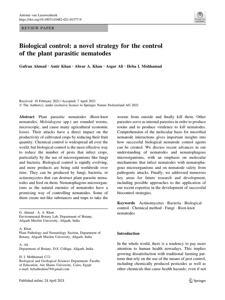 Biological Control -A Novel Strategy for the Control of the Plant ...