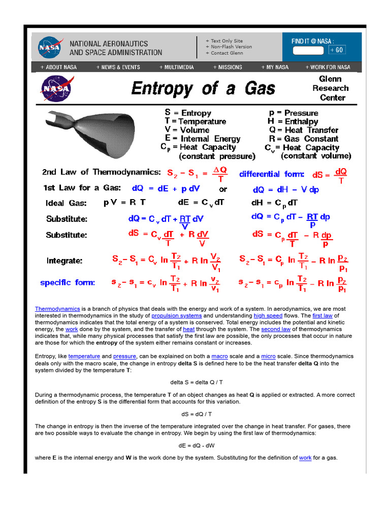 Entropy of a Gas (熵） | PDF | Temperature | Heat