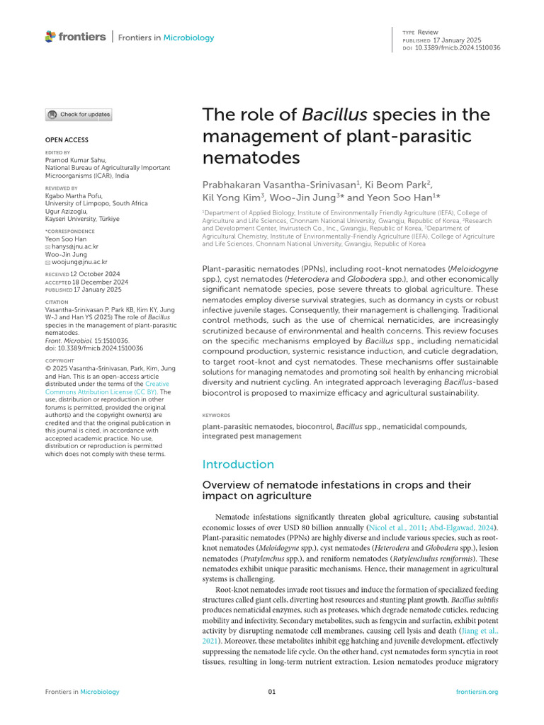 The role of Bacillus species in the management of plant-parasitic nematodes | PDF | Bacillus ...