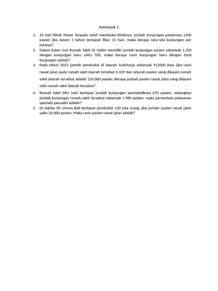 Soal Diskusi Statistik Rawat Jalan 7 | PDF