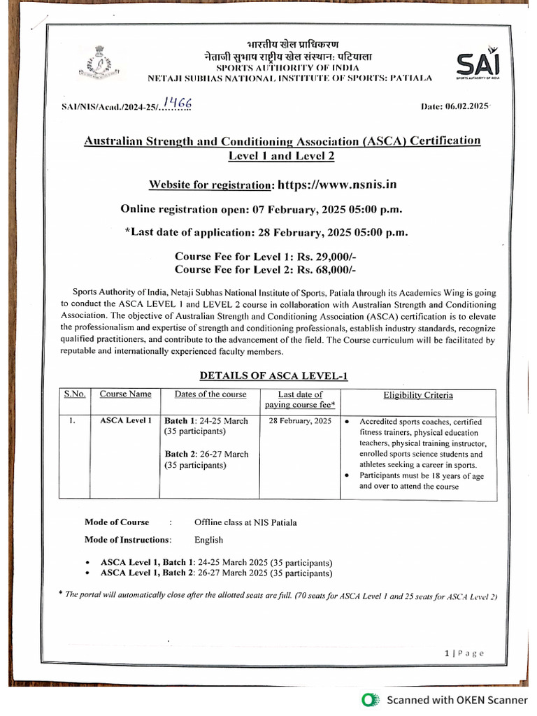 ASCA Level 1 2 2025 | PDF