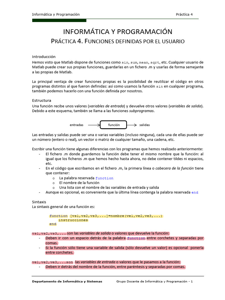 Funciones en Matlab: Guía Práctica | PDF | Recursividad | Programación ...