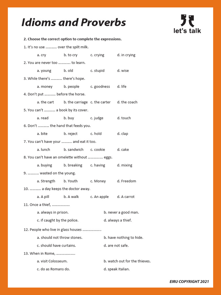 Idioms and Proverbs - Multiple Choice | PDF