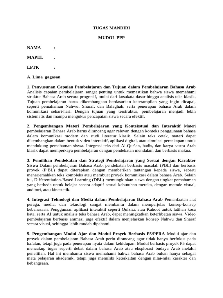 Tugas Mandiri Modul PPP Bahasa Arab | PDF