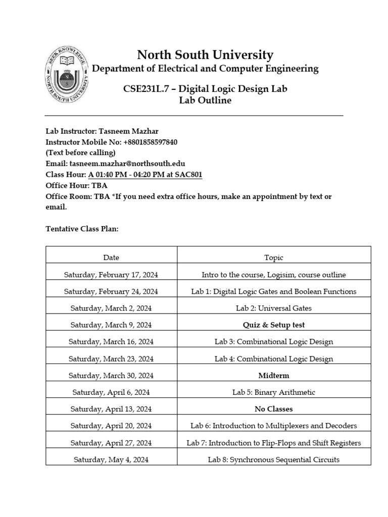 CSE231 Lab Outline - Updated Kda1 | PDF | Logic Gate | Electrical Engineering
