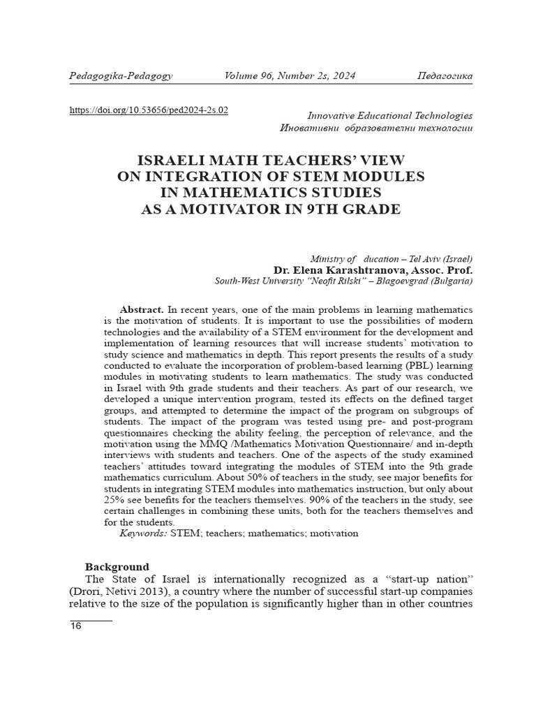 Israeli Math Teachers' View | PDF | Teachers | Science, Technology ...