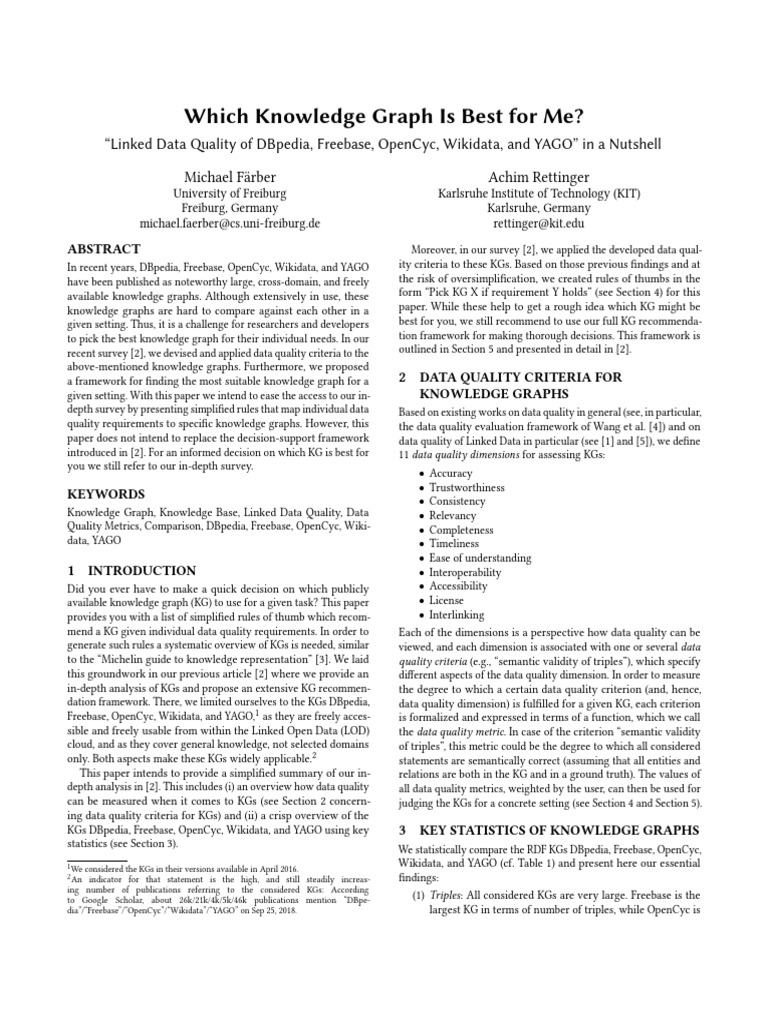 Which Knowledge Graph Is Best For Me | PDF | Data Quality | Resource ...