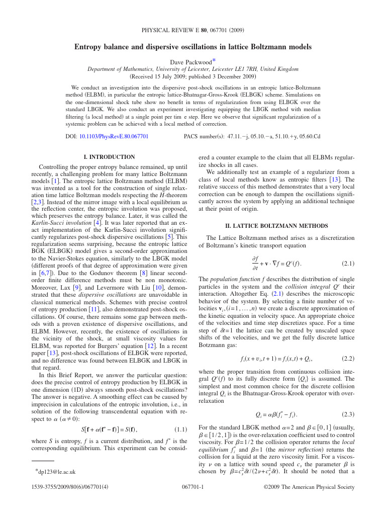 (2009) Entropy Balance and Dispersive Oscillations in LBM | PDF ...