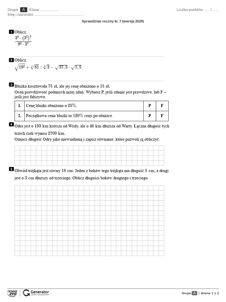 Klasa 7 Sprawdzian Roczny Nowa Era | PDF