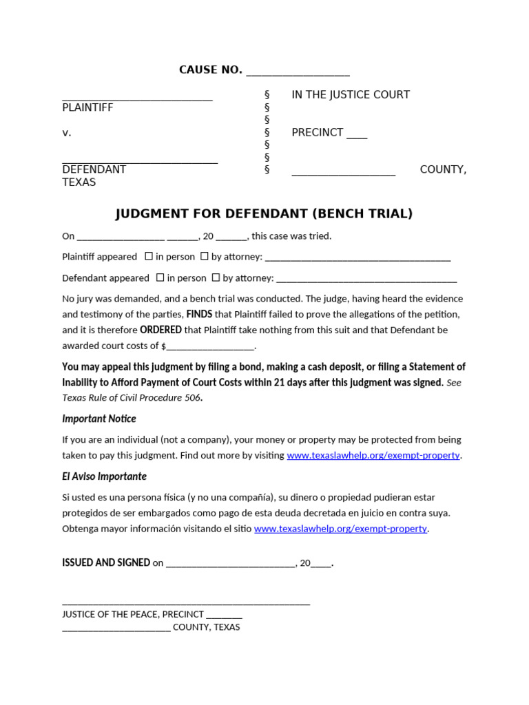 Judgment for Defendant in Texas Case | PDF