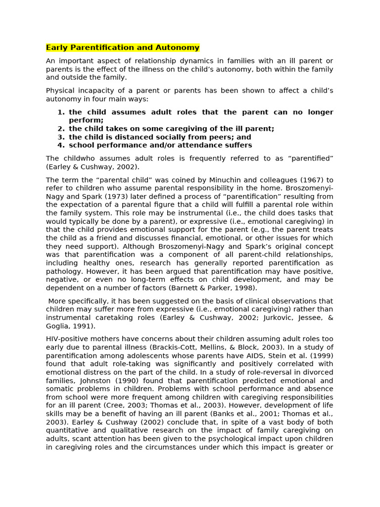 Impact of Parentification on Child Autonomy | PDF | Adolescence | Autonomy