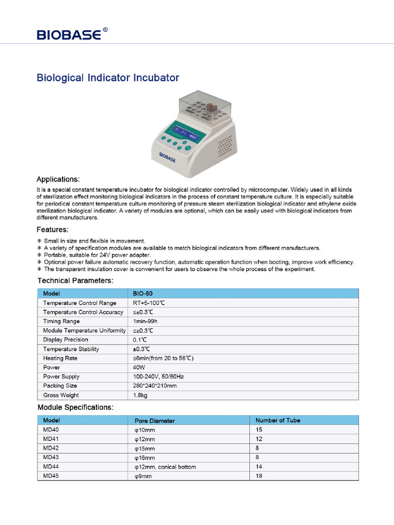Biobase Biological Indicator Incubator | PDF
