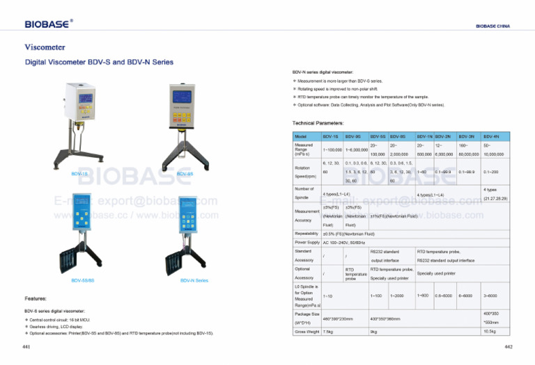 Biobase Digital Viscometer BDV-S and BDV-N Series | PDF