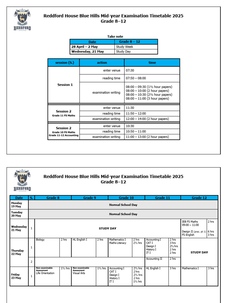 Grade 8 Mid-Year Exam Timetable 2025 | PDF | Science