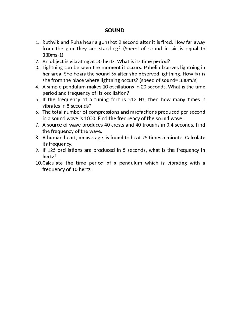 Sound 8 Numericals | PDF