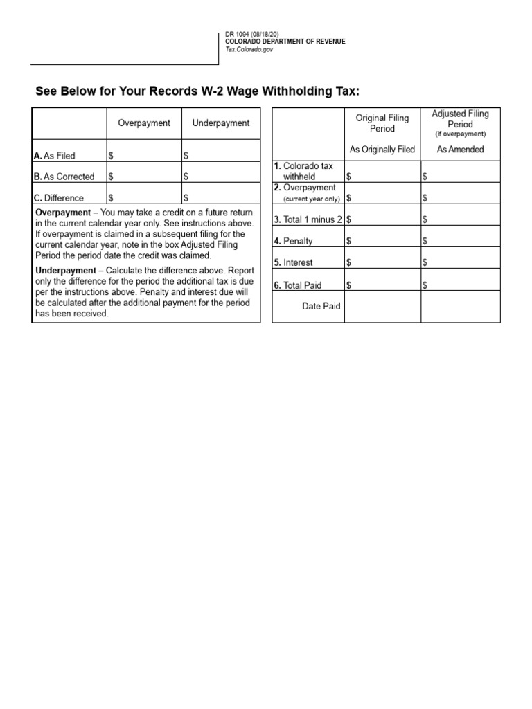 Colorado W-2 Tax Withholding Guide | PDF