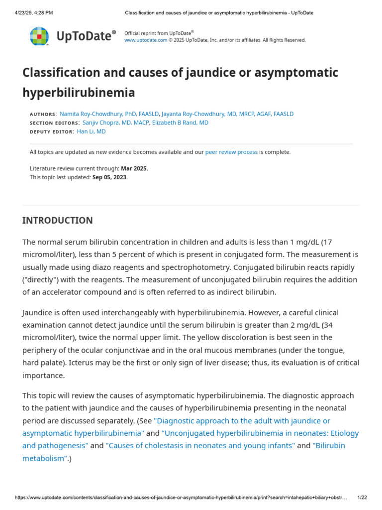 Classification and Causes of Jaundice or Asymptomatic ...