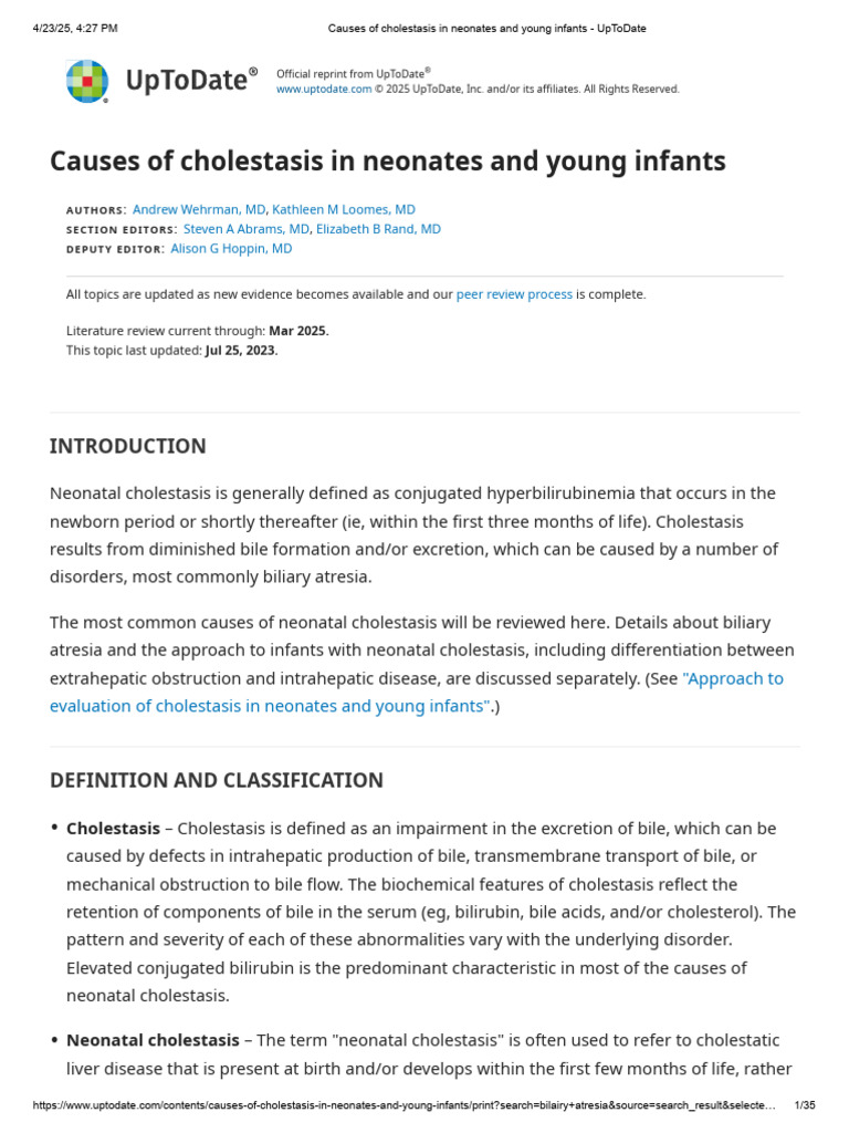 Causes of Cholestasis in Neonates and Young Infants - UpToDate | PDF ...