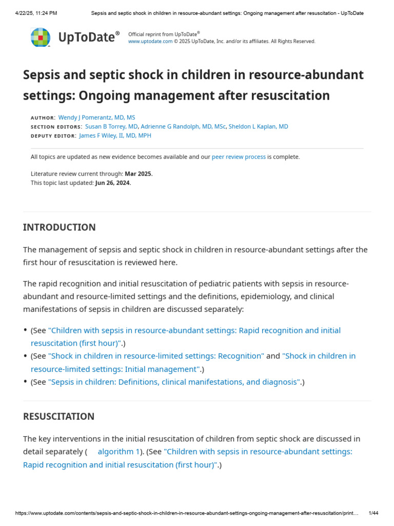 Sepsis and Septic Shock in Children in Resource-Abundant Settings ...