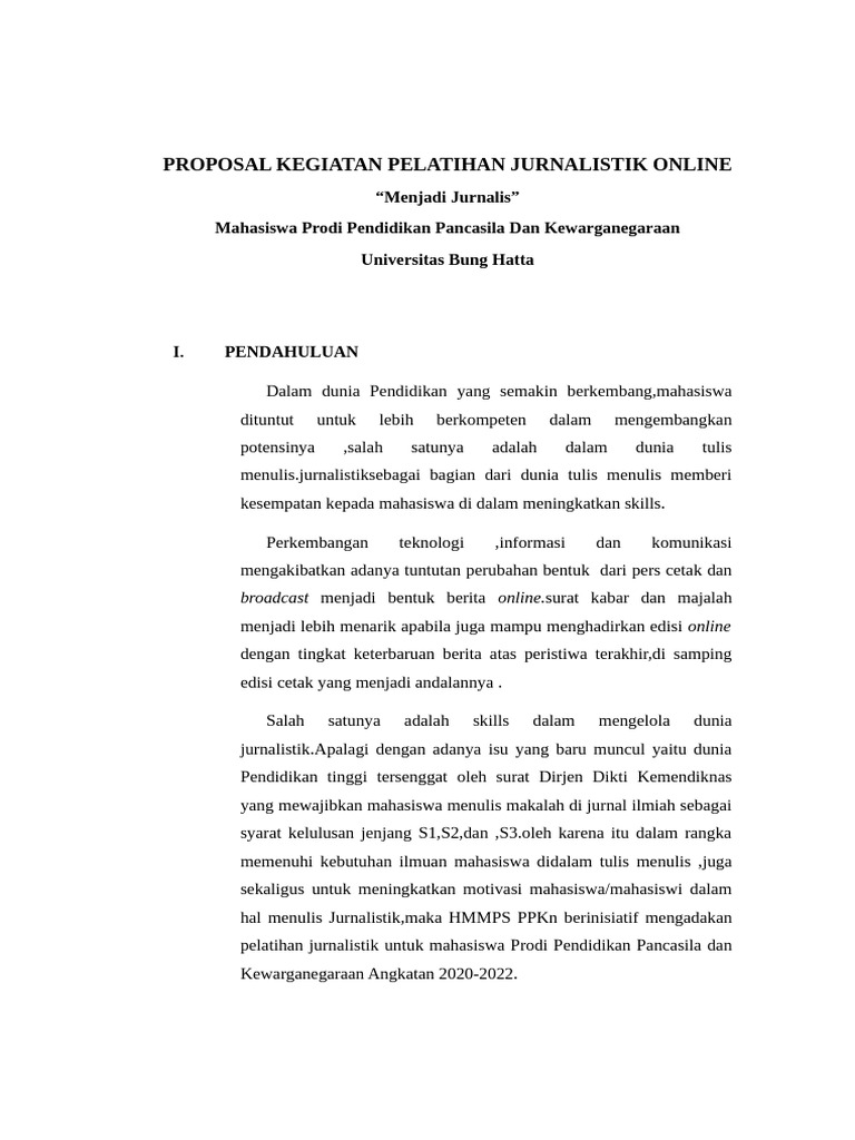 Proposal Kegiatan Pelatihan Jurnalistik PPKN | PDF