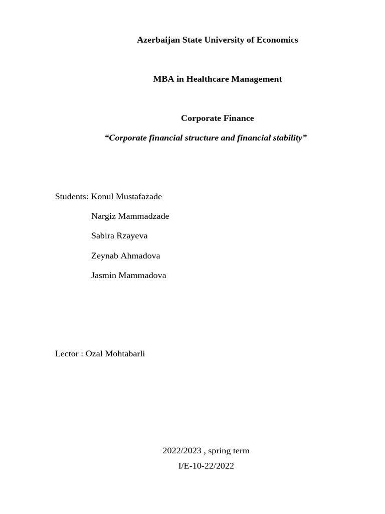 Corporate Financial Structure | PDF | Recession | Risk