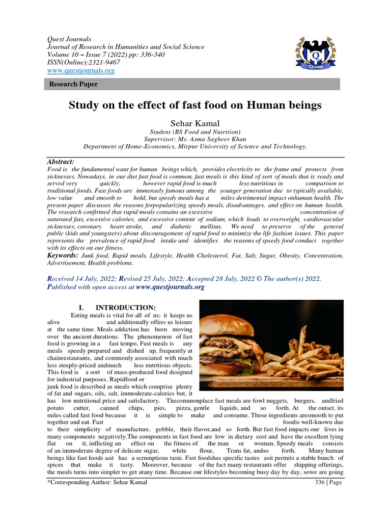 Impact of Fast Food on Health | PDF | Obesity | Fat