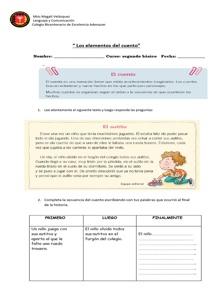 Guia Elementos Del Cuento | PDF