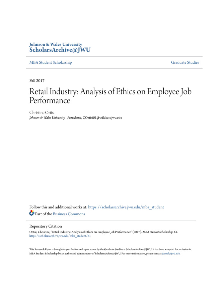 Retail Industry - Analysis of Ethics On Employee Job Performance | PDF | Job Satisfaction ...