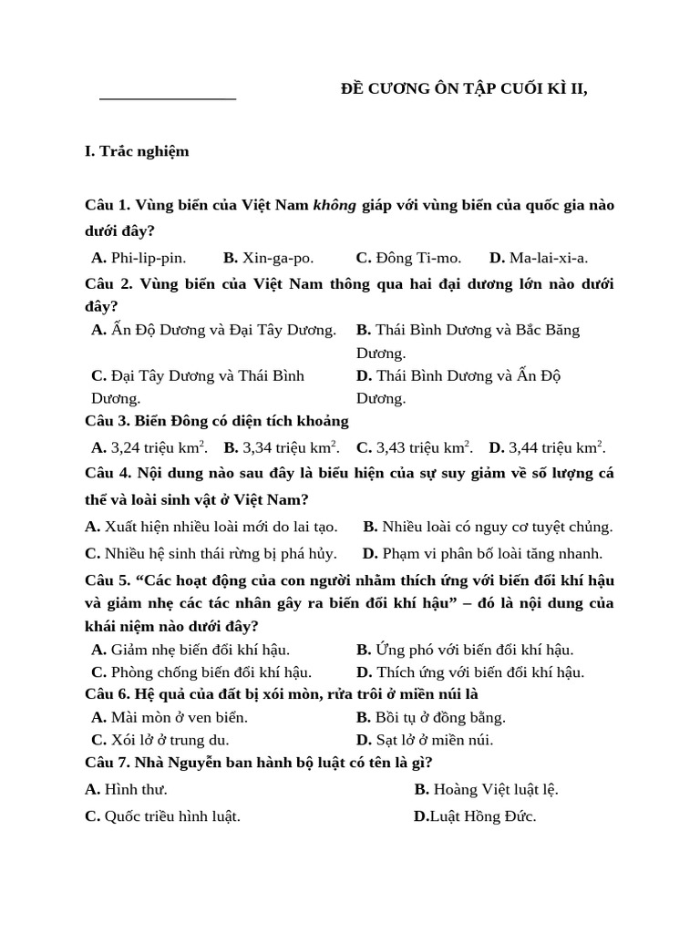 ĐỀ CƯƠNG ÔN TẬP LSĐL 8 | PDF