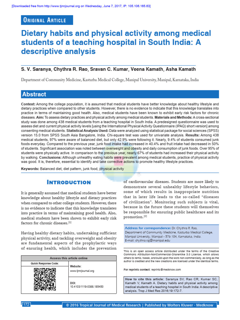 Dietary Habits and Physical Activity2016 | PDF | Body Mass Index ...
