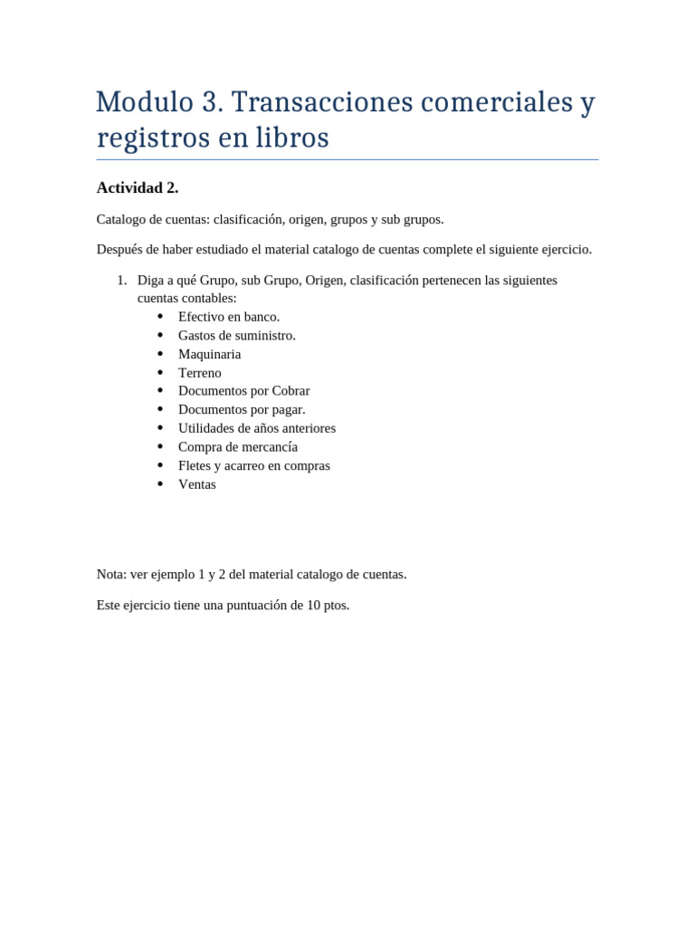 Actividad 3. Modulo 3 Catalogo de Cuentas | PDF